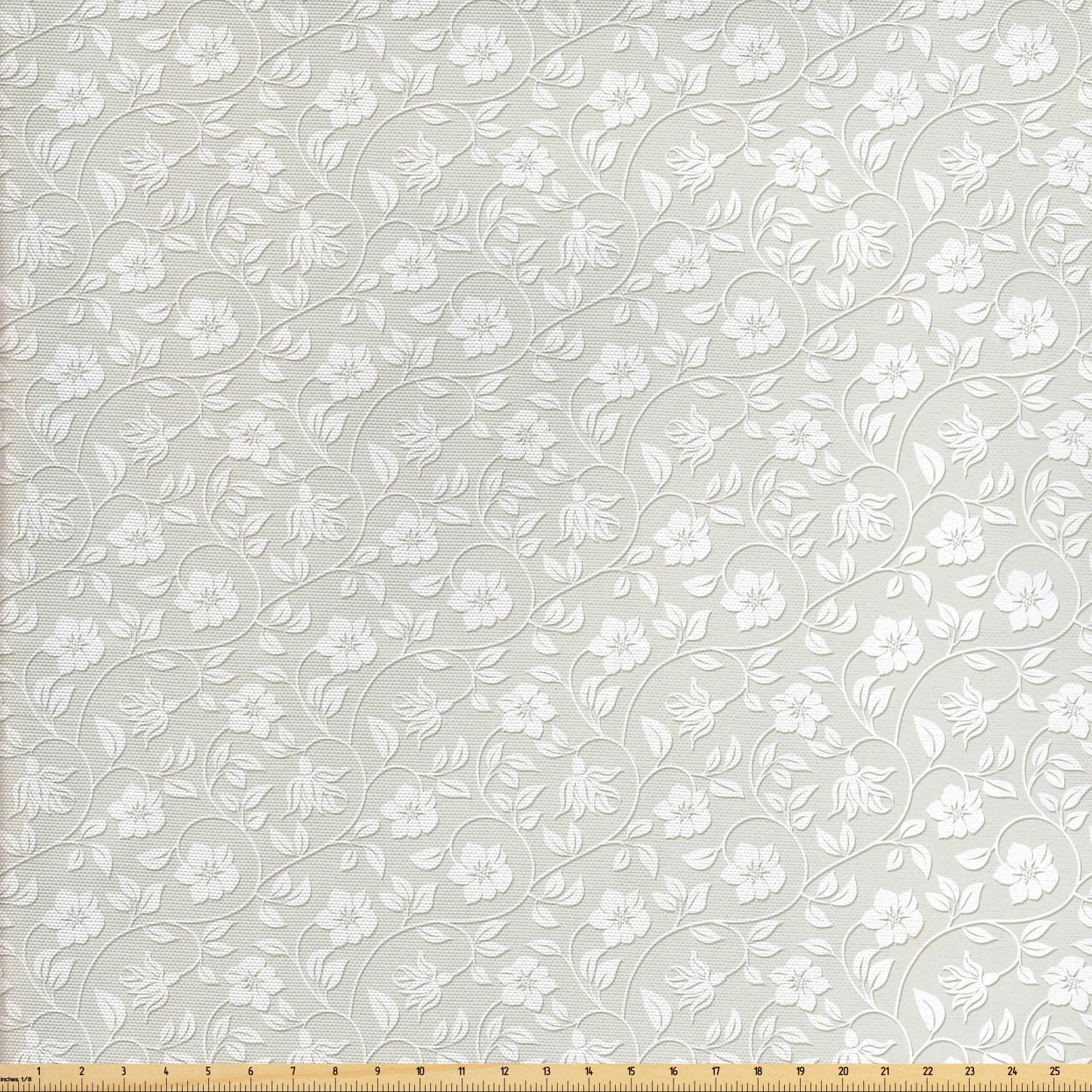 Floral Fabric by the Yard, Ornamental Monochrome Floral Design with ...