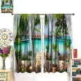 Beach Ocean View Blackout Window Curtains, Tropical Green Trees Island ...