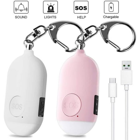 Pack of 2 Personal Alarm 130dB USB Rechargeable Pocket Alarm with LED Flashlight Function ...