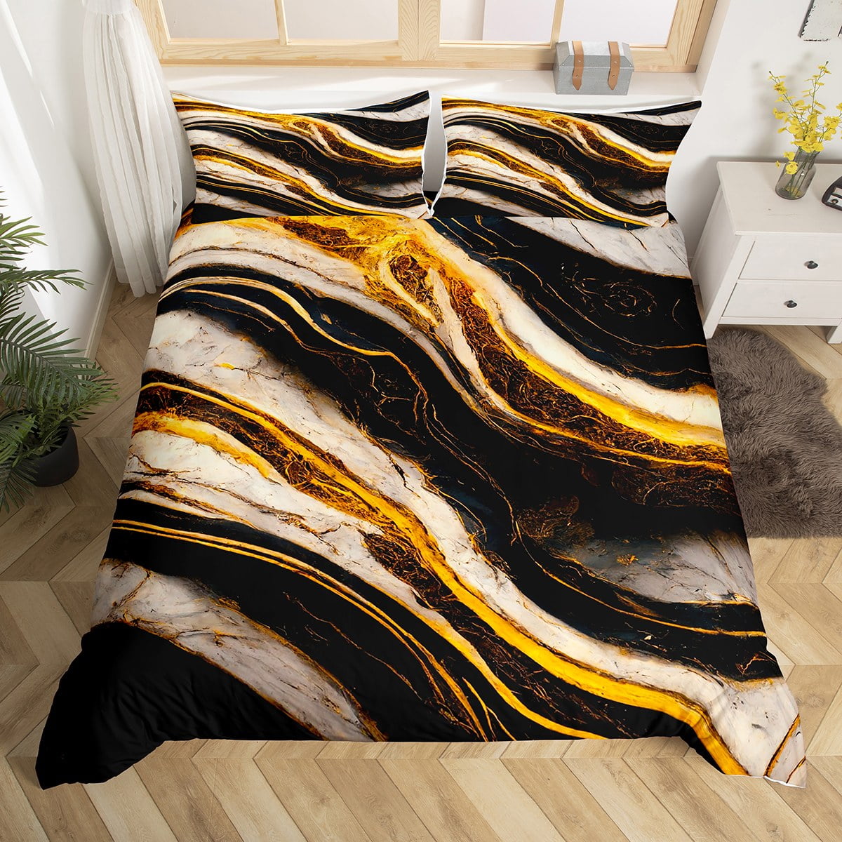 Abstract Comforter Cover Teen Girl Marble Bed Set, Watercolor Artwork ...