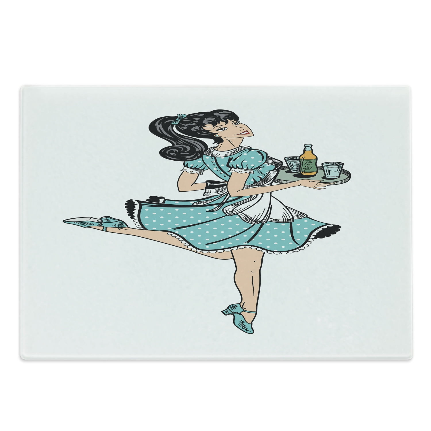 Pin up Girl Cutting Board, Pony Tail Haired Waitress in Polka Dot Dress ...