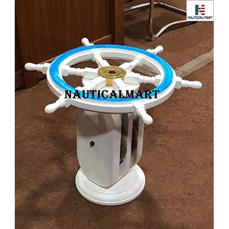 Nautical Wooden Distressed White Ship Wheel Table Home Decor Coffee ...