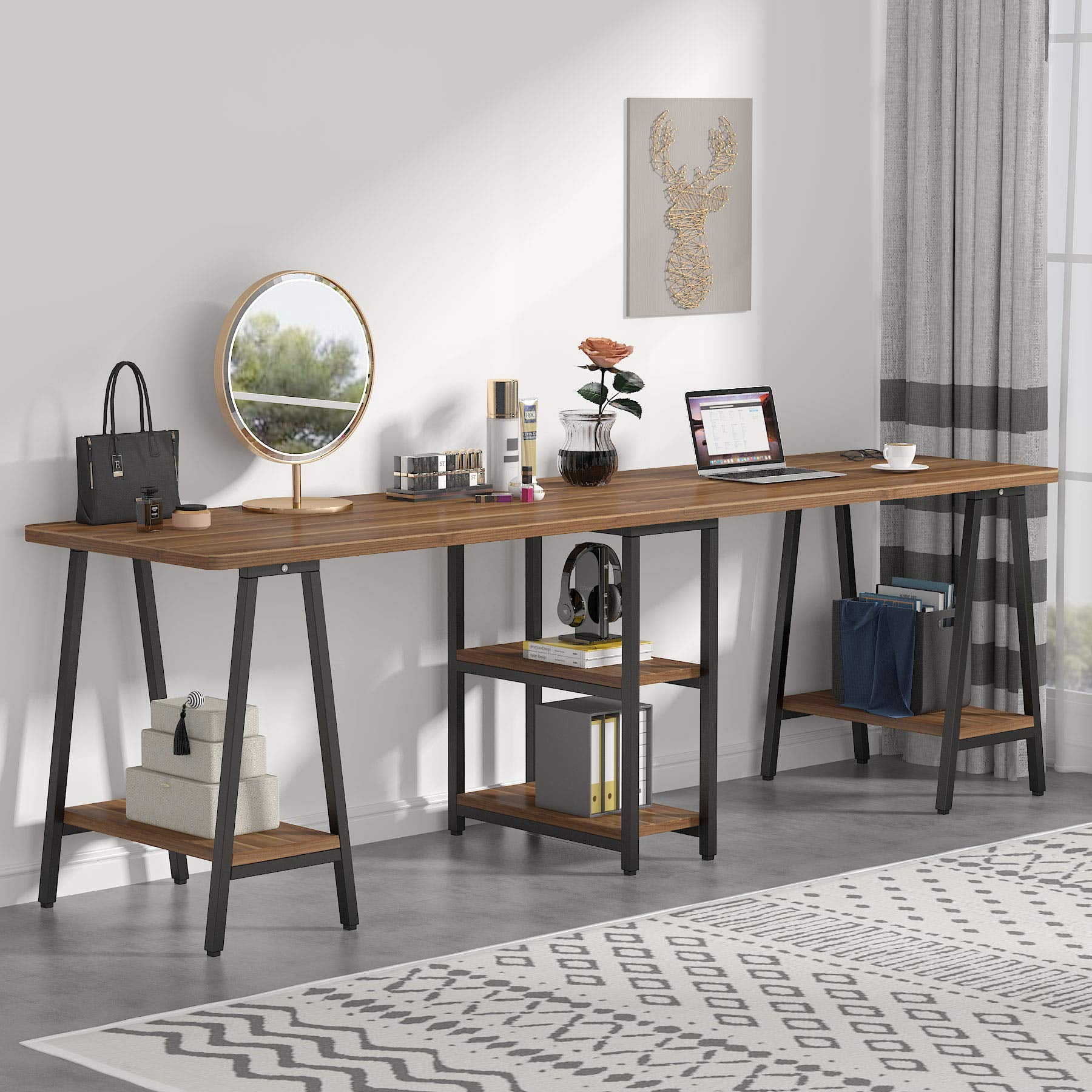 Tribesigns Double Computer Desk with shelves, 94.5 Inches Extra Long ...