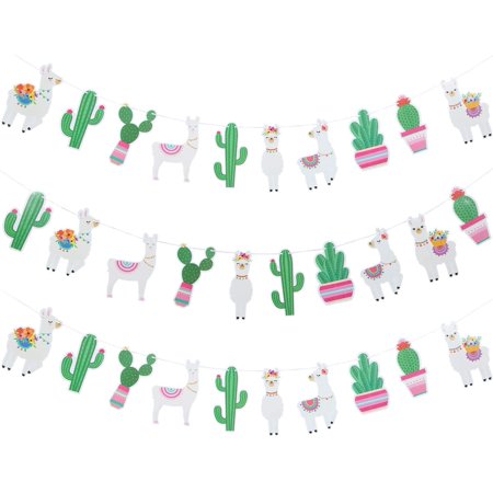 LuoHeng 3 Pieces Llama Cactus Banner Garland Llama Party Decoration ...