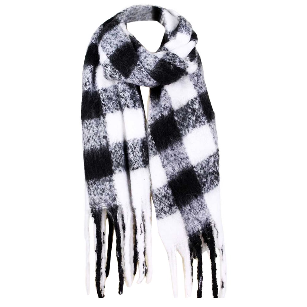 StylesILove - StylesILove Women Fluffy Buffalo Check Tassel Cozy Scarf ...