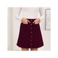 Burgundy Corduroy Button-Front A-Line Mini Skirt With Front Pockets ...
