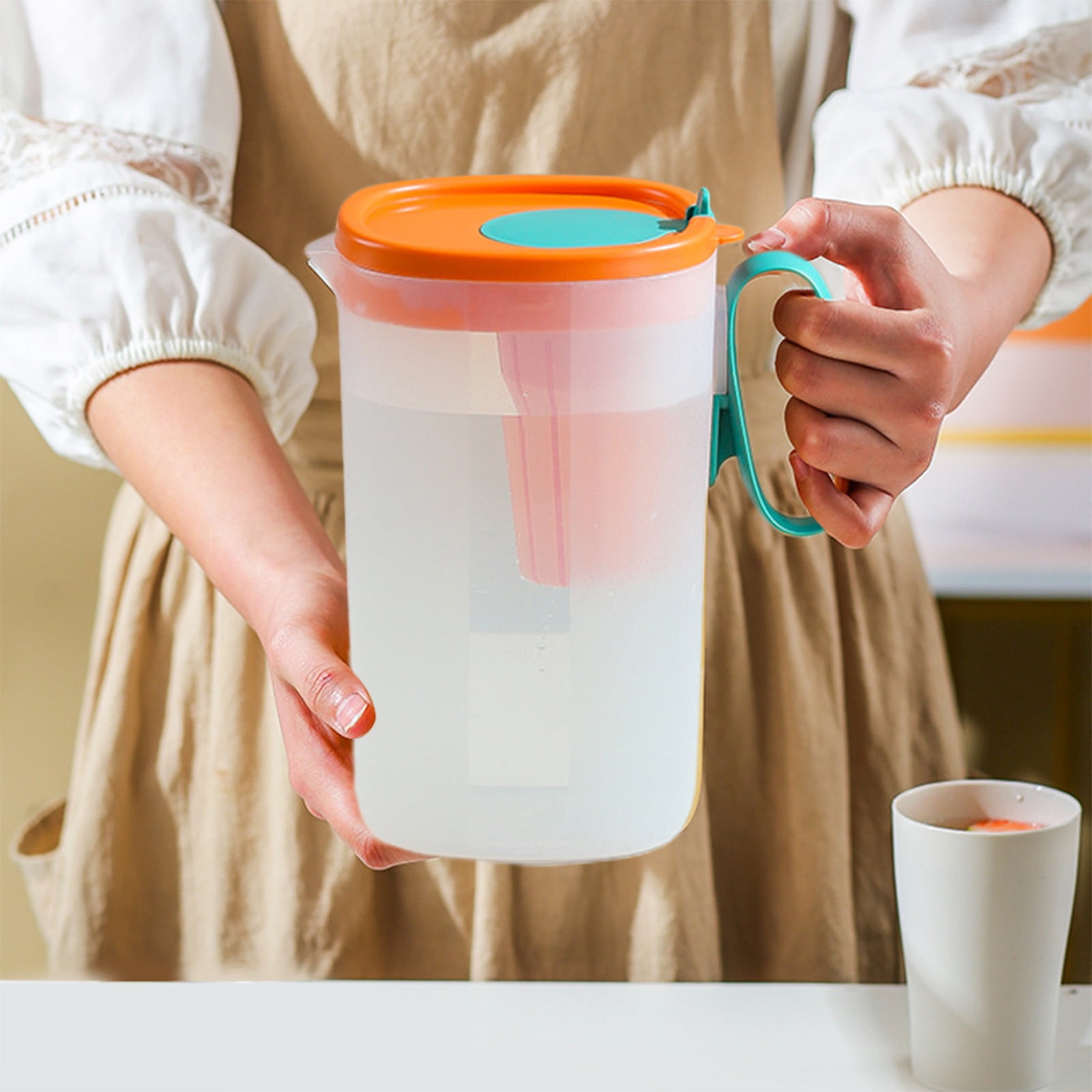 Plastic Water Pitcher with Lid,Mix Drinks Water Jug,Clear Pitcher with ...