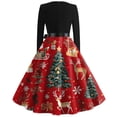 Women's Christmas Dress Long Sleeve Vintage A-Line Holiday Party Dress ...