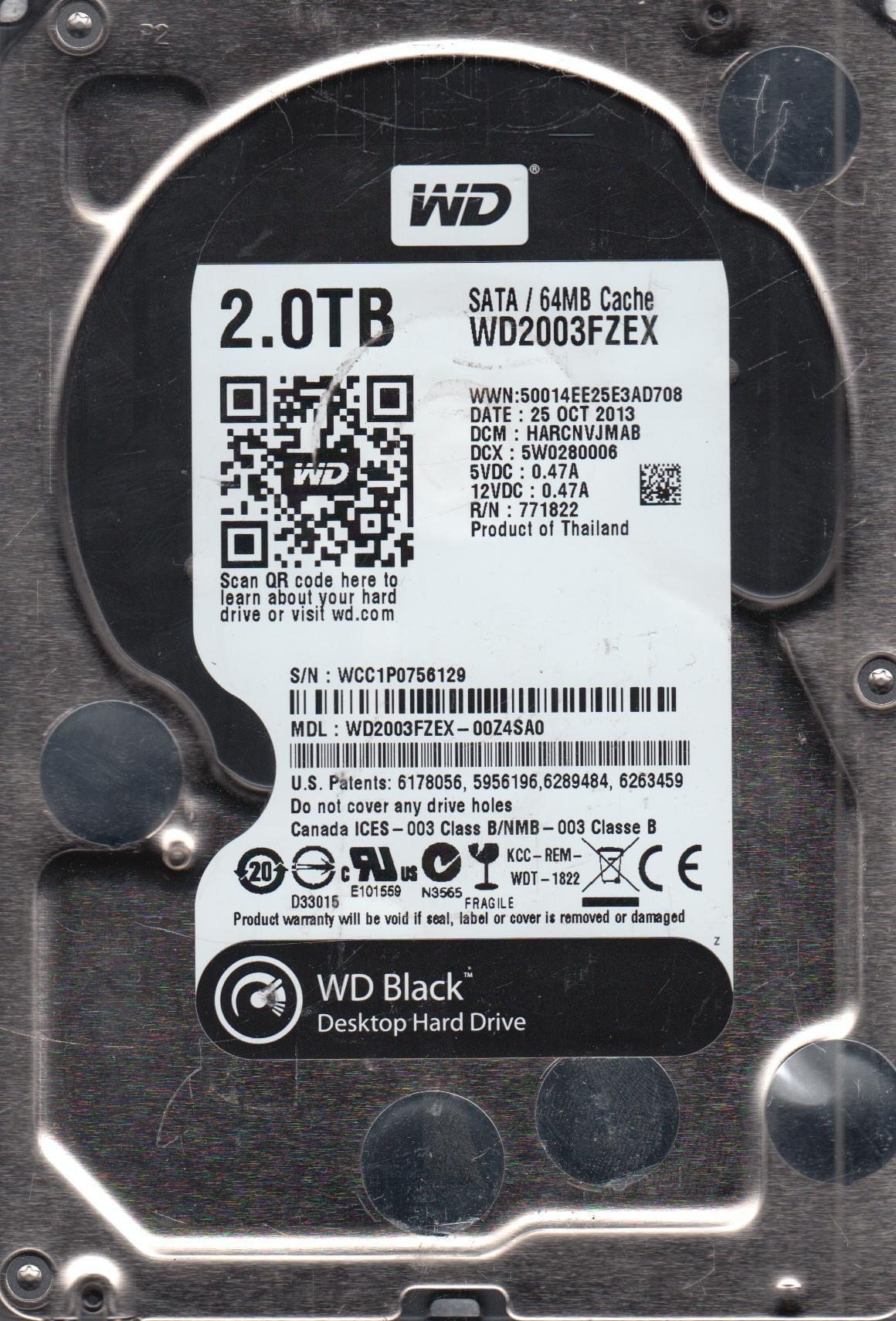 WD2003FZEX-00Z4SA0, DCM HARCNVJMAB, Western Digital 2TB SATA 3.5 Hard ...