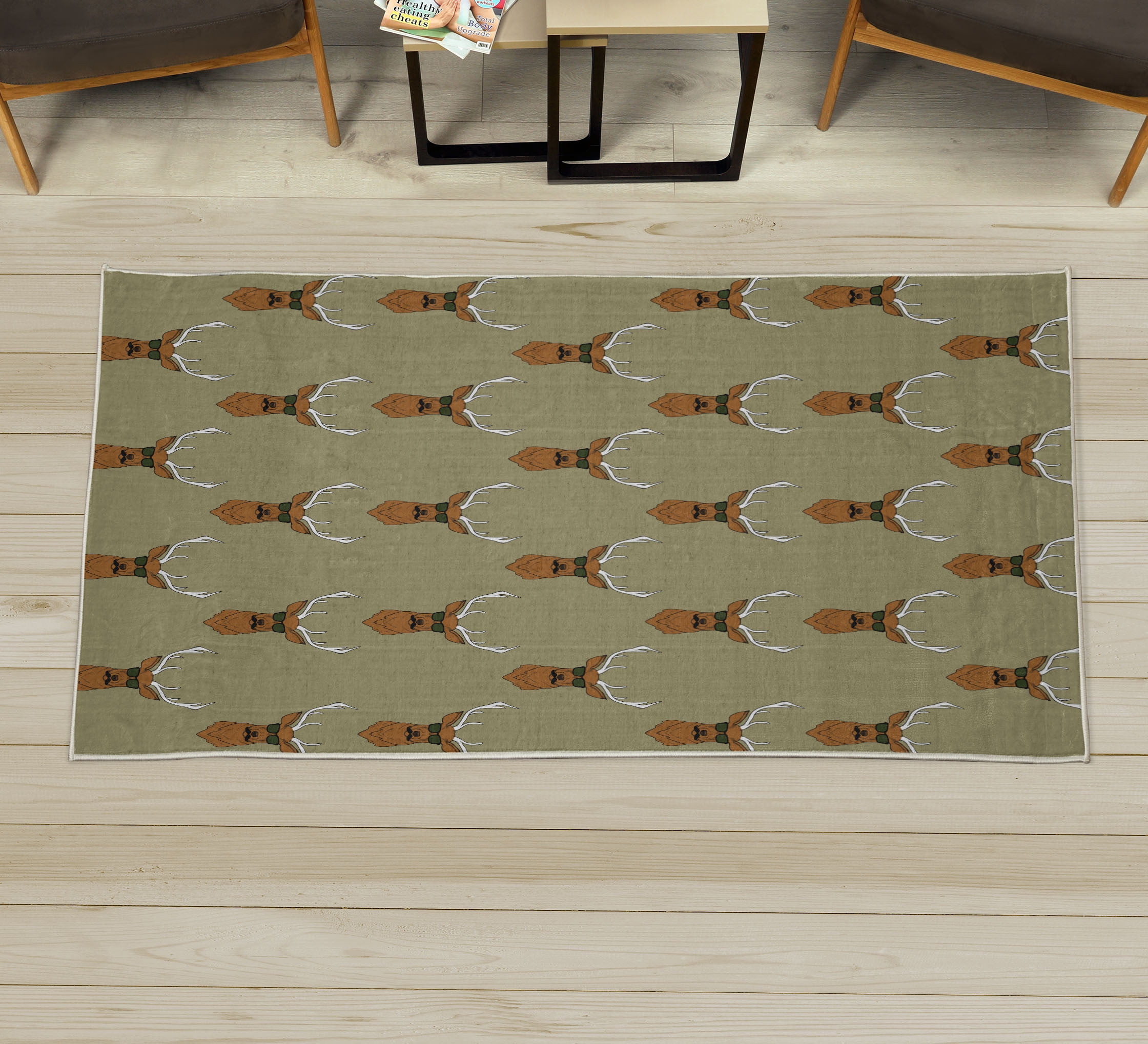 Deer Decorative Rug, Hipster Inspired Antlers Glasses Mustaches Funny ...