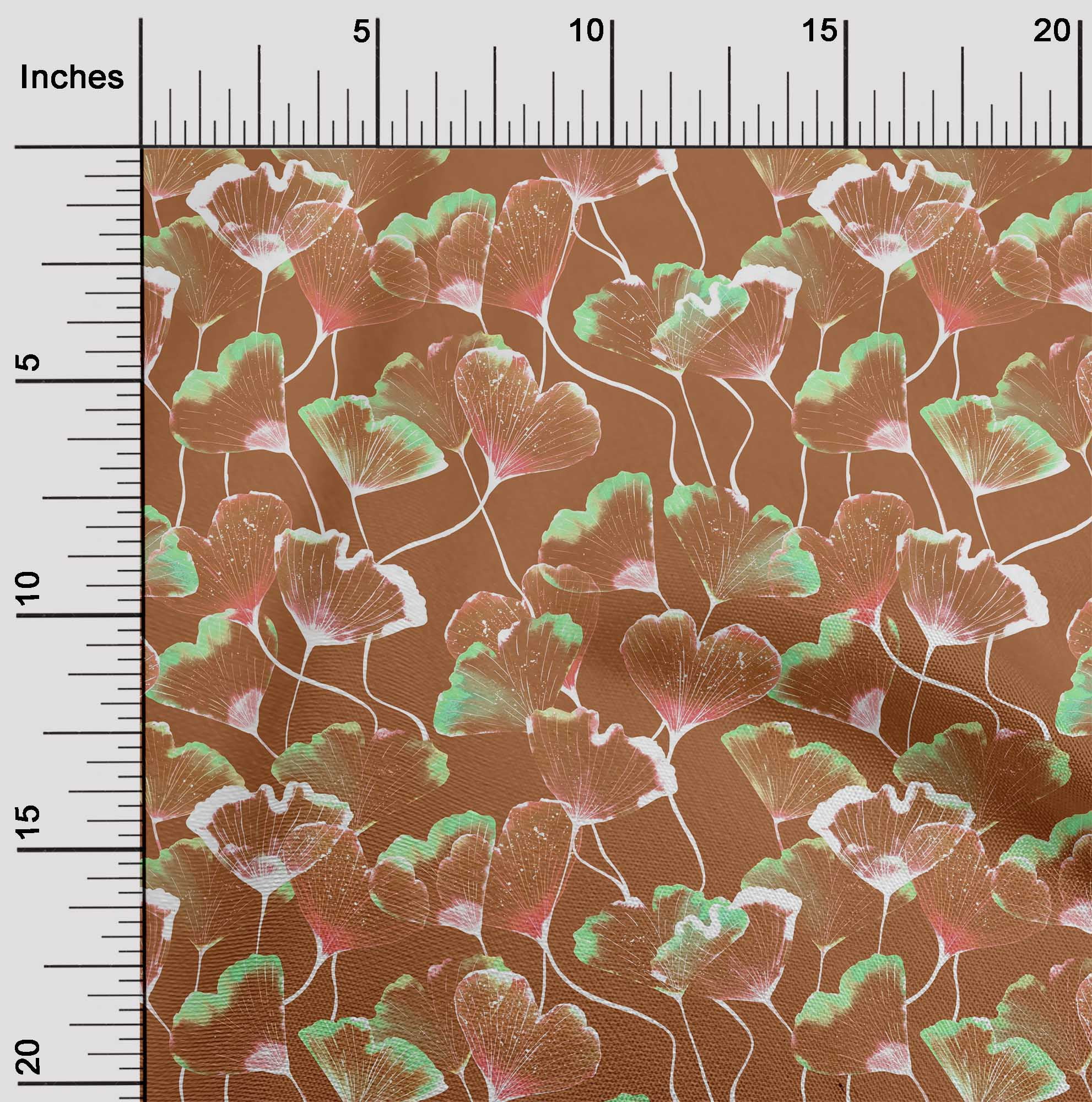 oneOone Cotton Poplin Twill Rust Brown Fabric Flower Watercolor Sewing ...