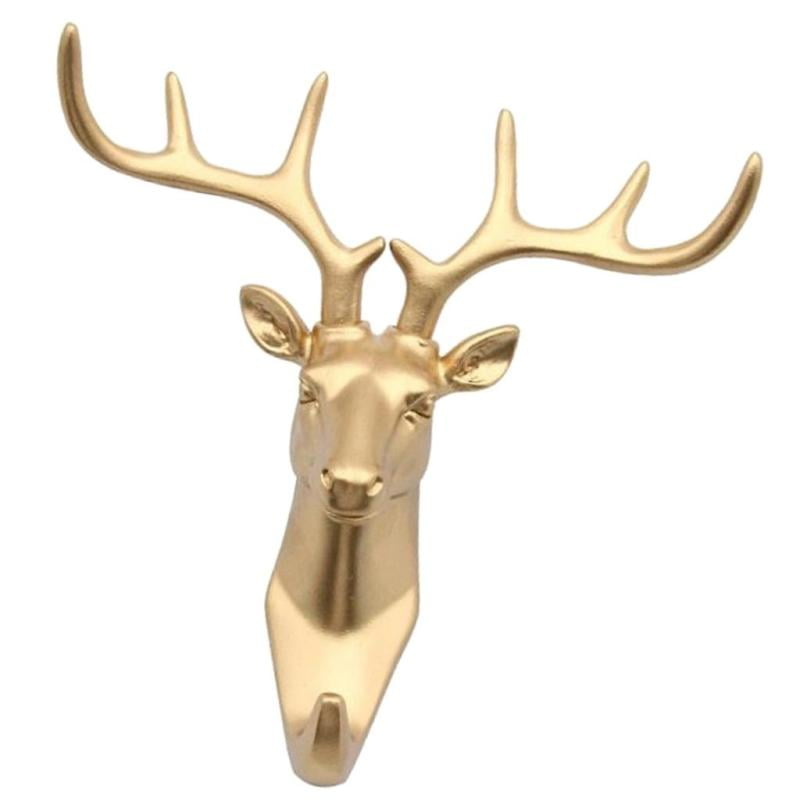 Resin Animal Head Hook Hanger Rack Wall Mounted Hooks with Screws-Gold ...