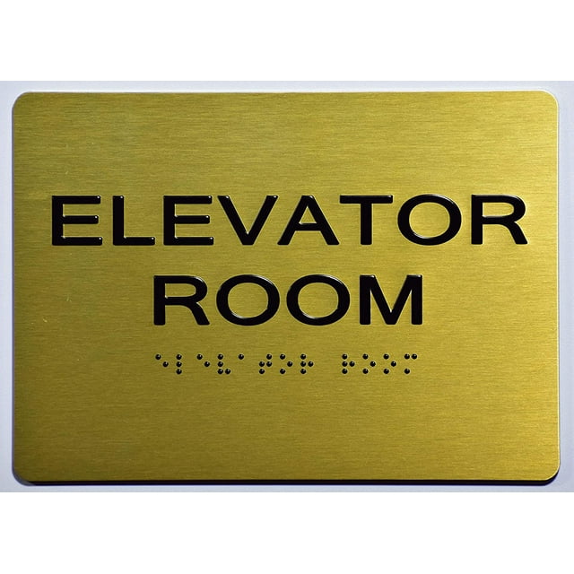 Elevator Room Sign-Antique Brass Gold (Aluminum, Gold/Black, Size 5x7 ...