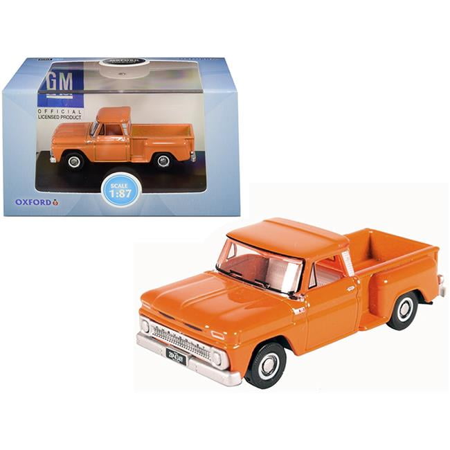 1965 Chevrolet C10 Stepside Pickup Truck Orange 1 by 87 HO Scale Diecast Model Car Walmart
