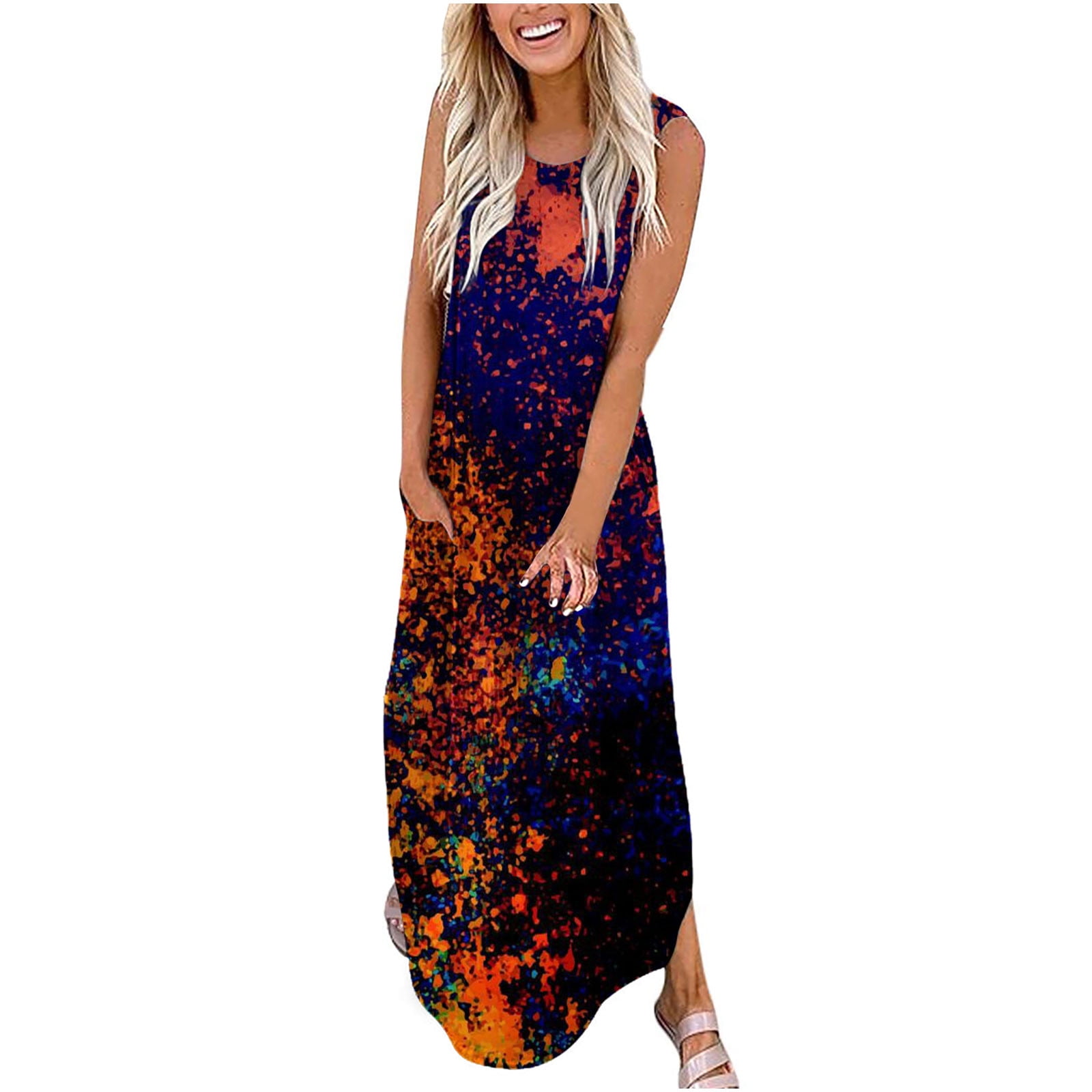Women's Maxi Gradient Sundress Casual Loose Sundress Long Dress ...