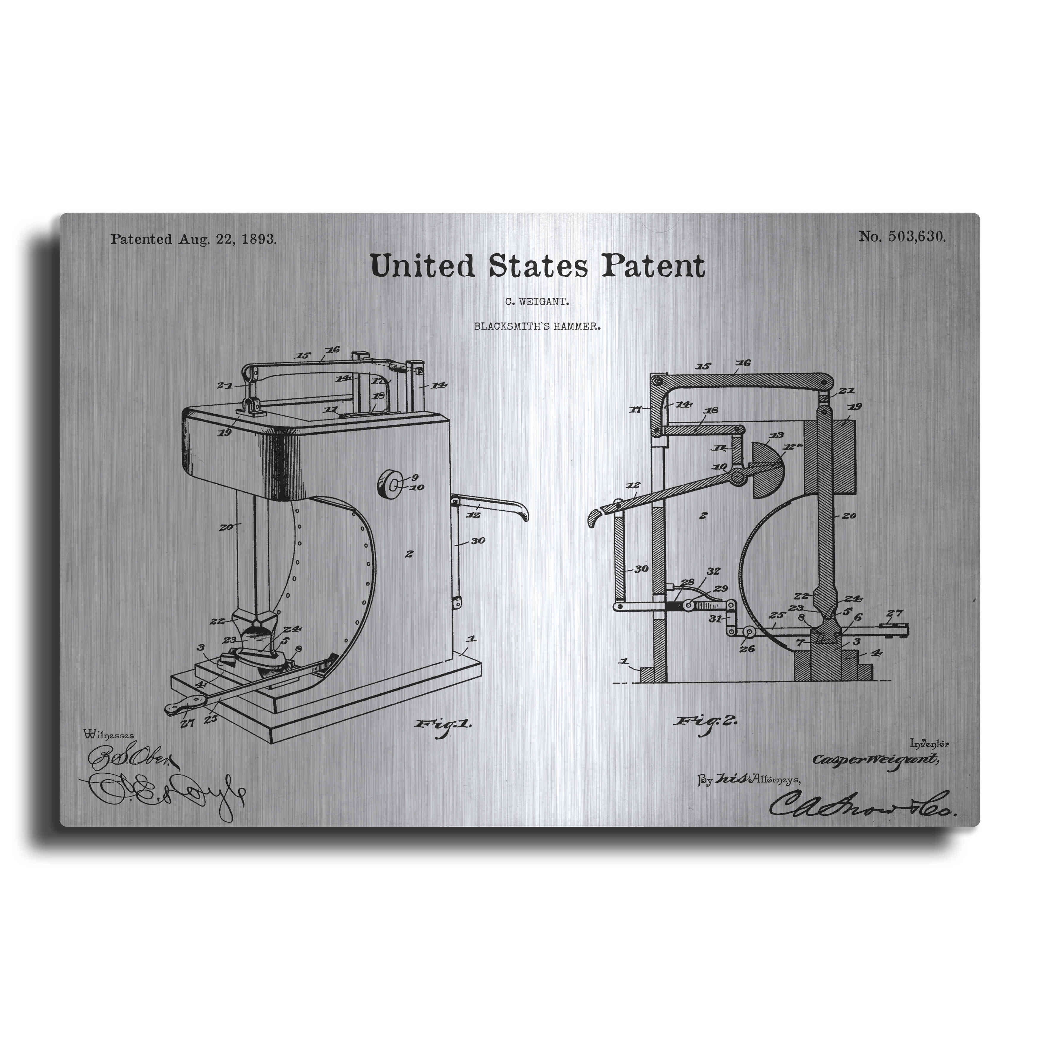 Luxe Metal Art 'Blacksmith's Hammer Blueprint Patent White' Acrylic ...