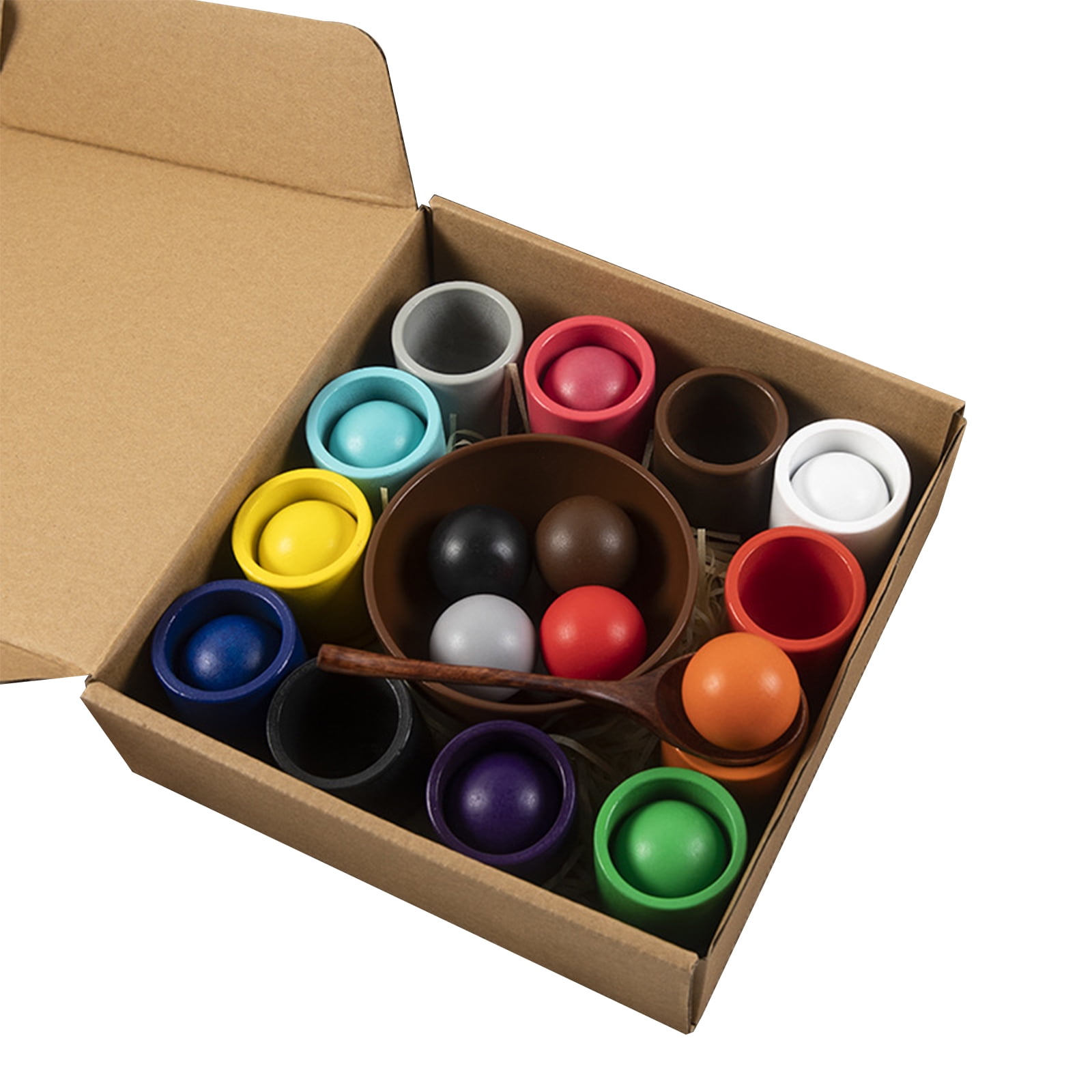 Montessori Wooden Toy Sorting Educational Toy Balls in Cups 12 Balls ...