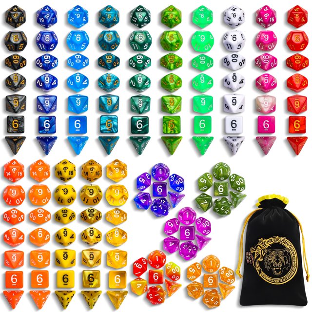 CiaraQ DND Dice Set - 20 X 7 Polyhedral Dice (140 pcs) with a Big Black ...