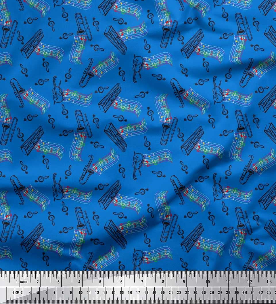 Soimoi Satin Silk Fabric Notes,Piano & Guitar Musical Instrument Print ...