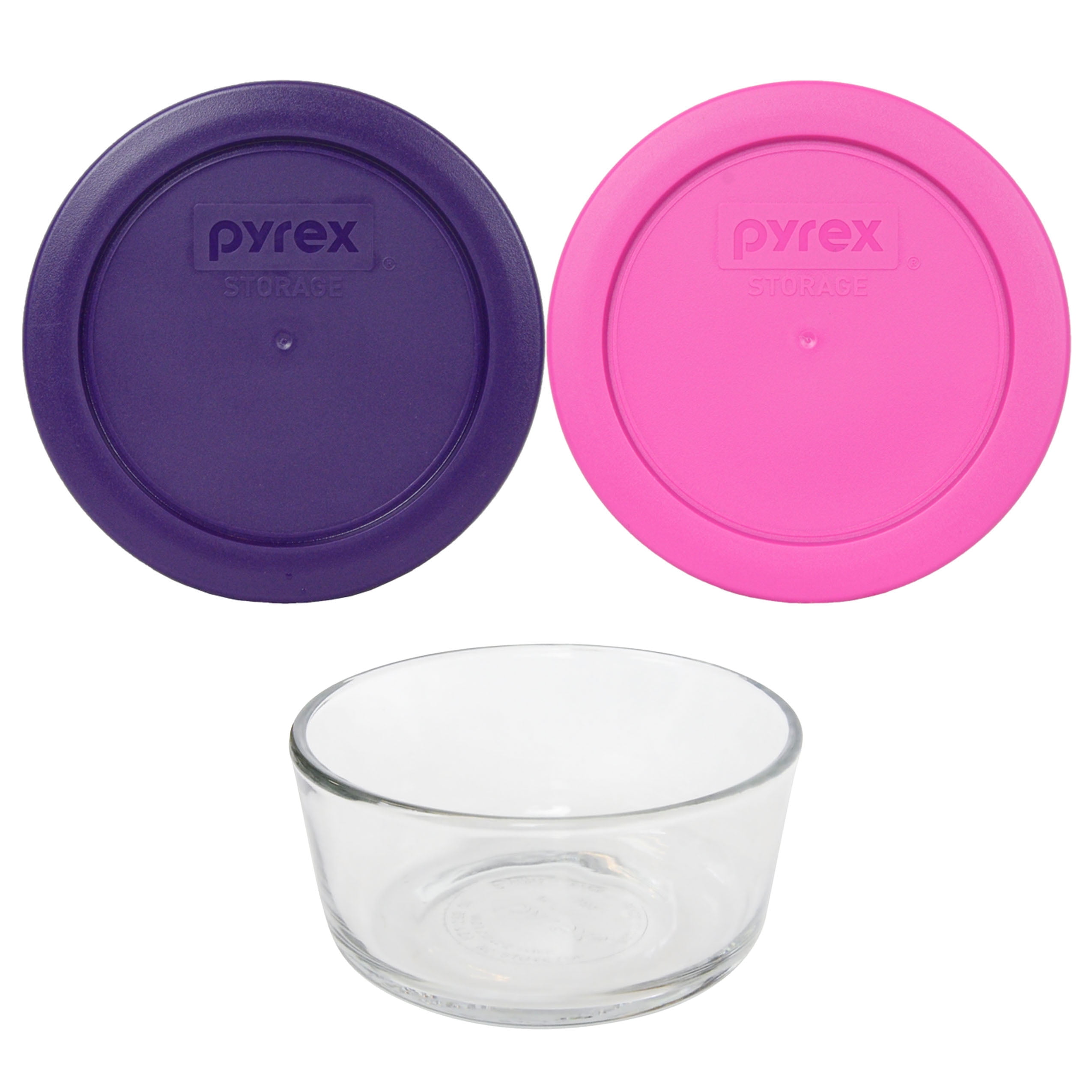 Pyrex (1) 7200 2-Cup Glass Bowl with 7200-PC (1) Plum Purple and (1 ...