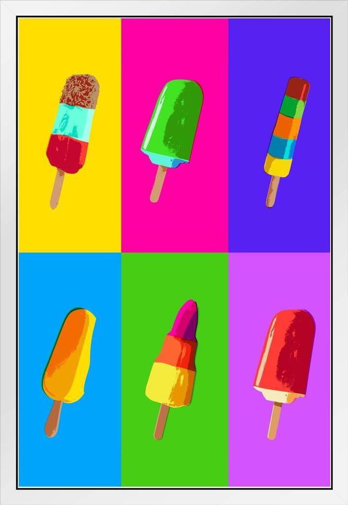 Popsicles Ice Cream Retro Pop Frozen Treats White Wood Framed Poster ...