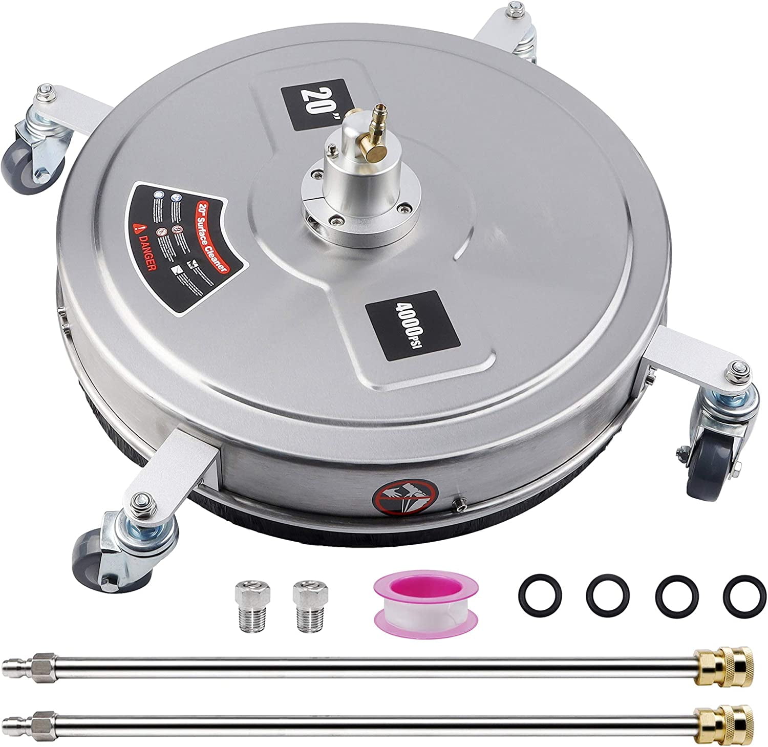 GFDYREE 20" Pressure Washer Surface Cleaner with 4 Wheels, Stainless ...
