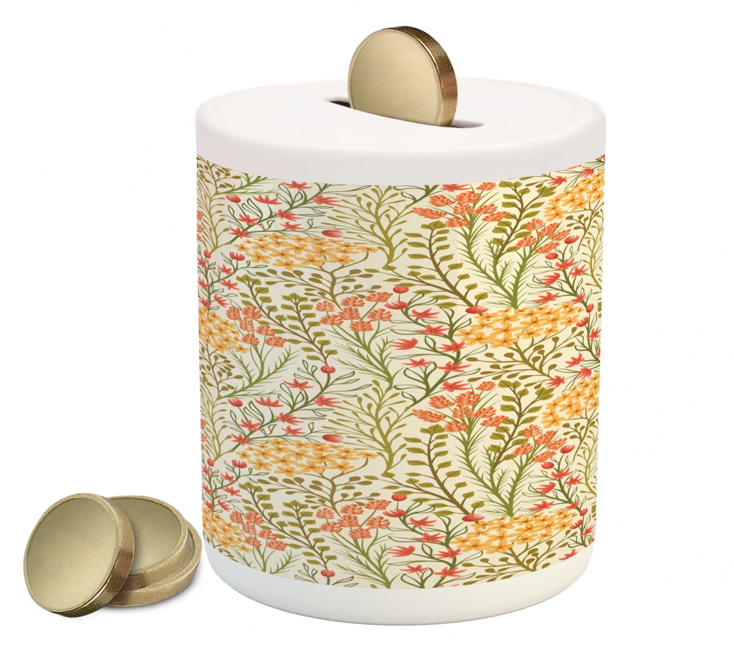 Flower Piggy Bank, Leaves Flowers Old Vintage Ivy Design with Plants ...