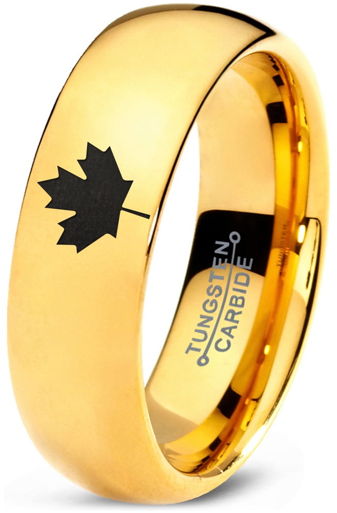 Tungsten Canadian Maple Leaf Band Ring 7mm Men Women Comfort Fit 18k ...
