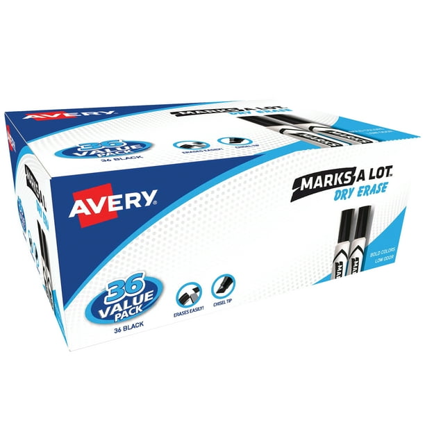 Avery Marks A Lot Dry Erase Markers, Desk-Style, 36 Black Markers ...