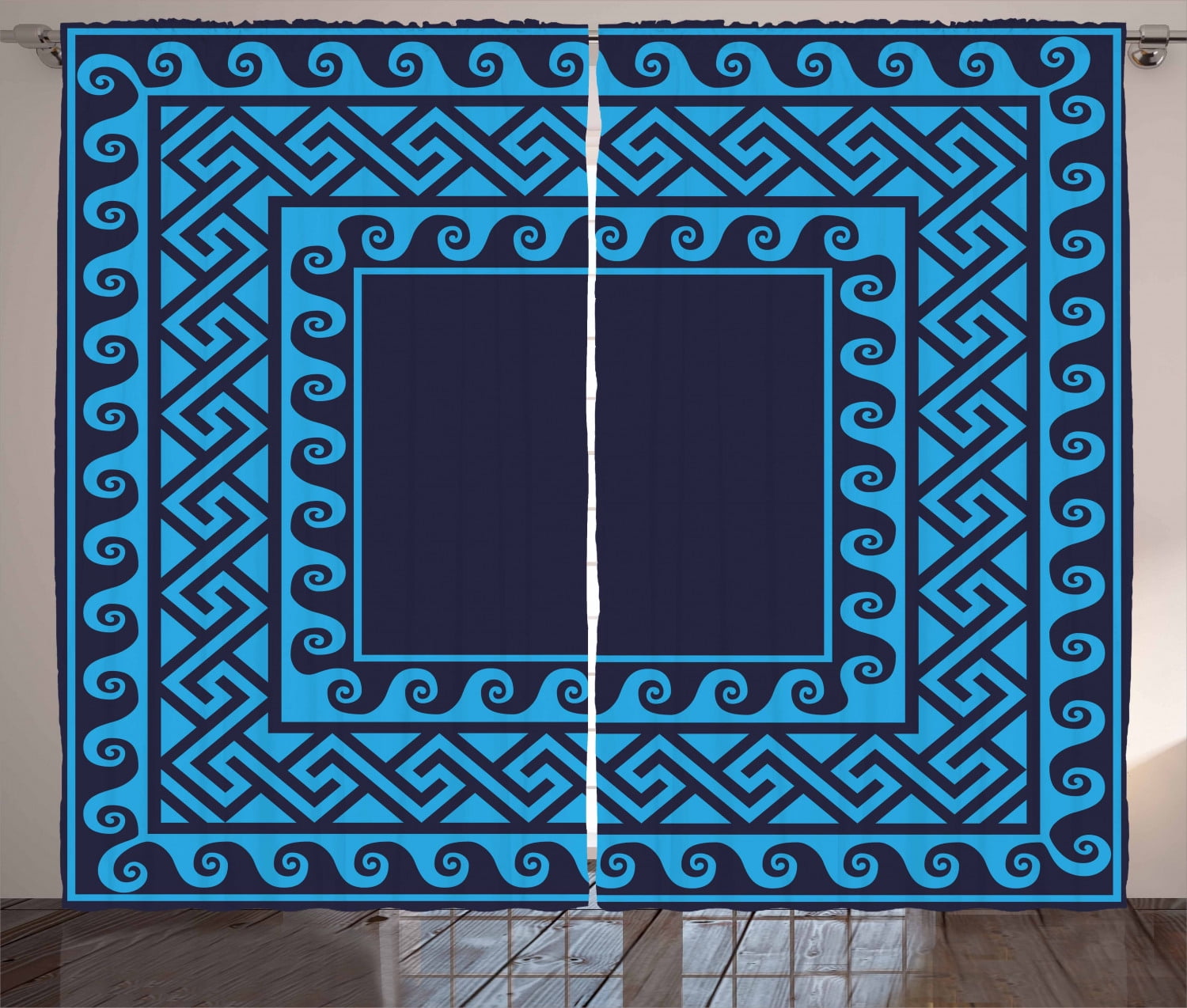 Greek Key Curtains 2 Panels Set, Swirling Waves with Ancient Maze ...