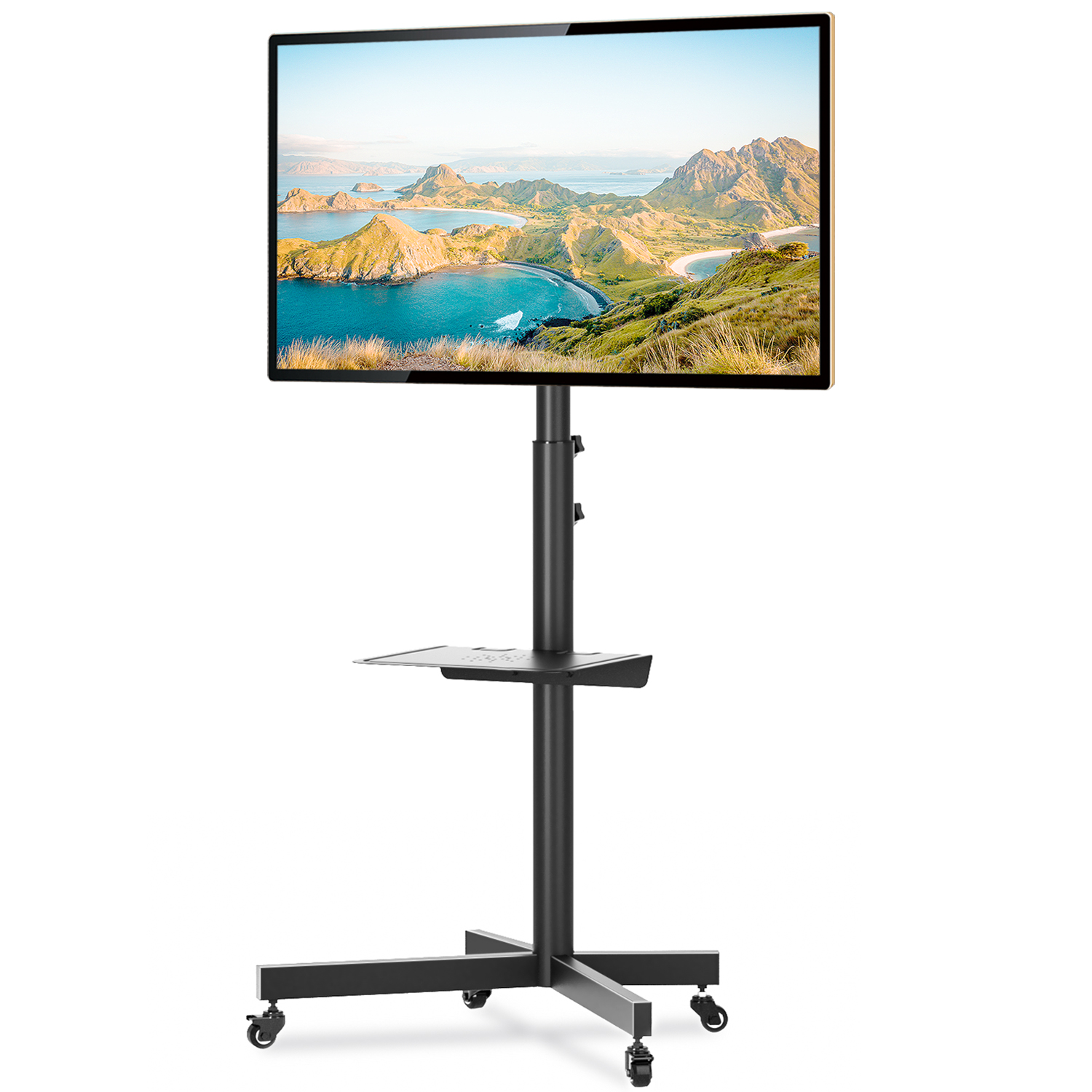 Rfiver Black Mobile TV Cart Rolling Stand with Mount for 32" to 60 ...
