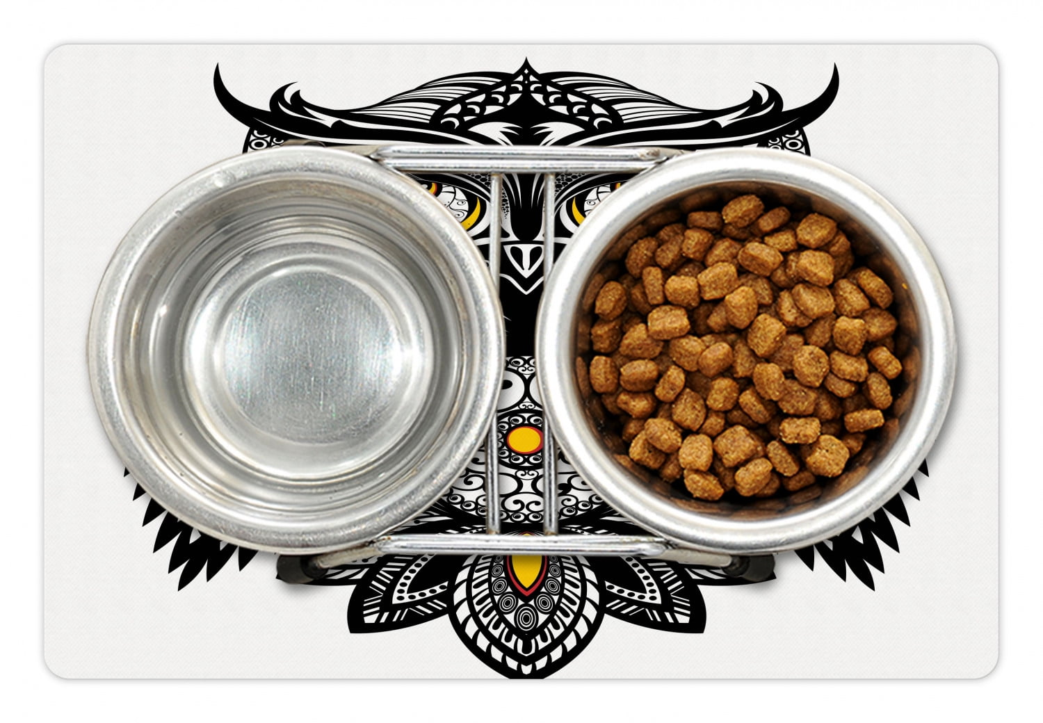 Owl Print Pet Mat for Food and Water, Streaks Motifsnd Details ...