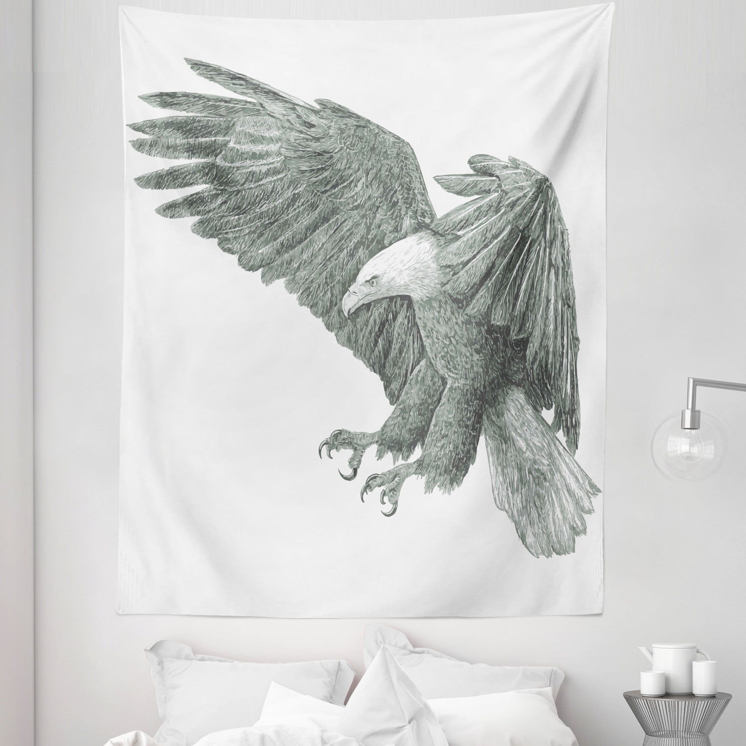 Eagle Tapestry, Monochrome Pencil Drawing Style Bird Detailed Features ...