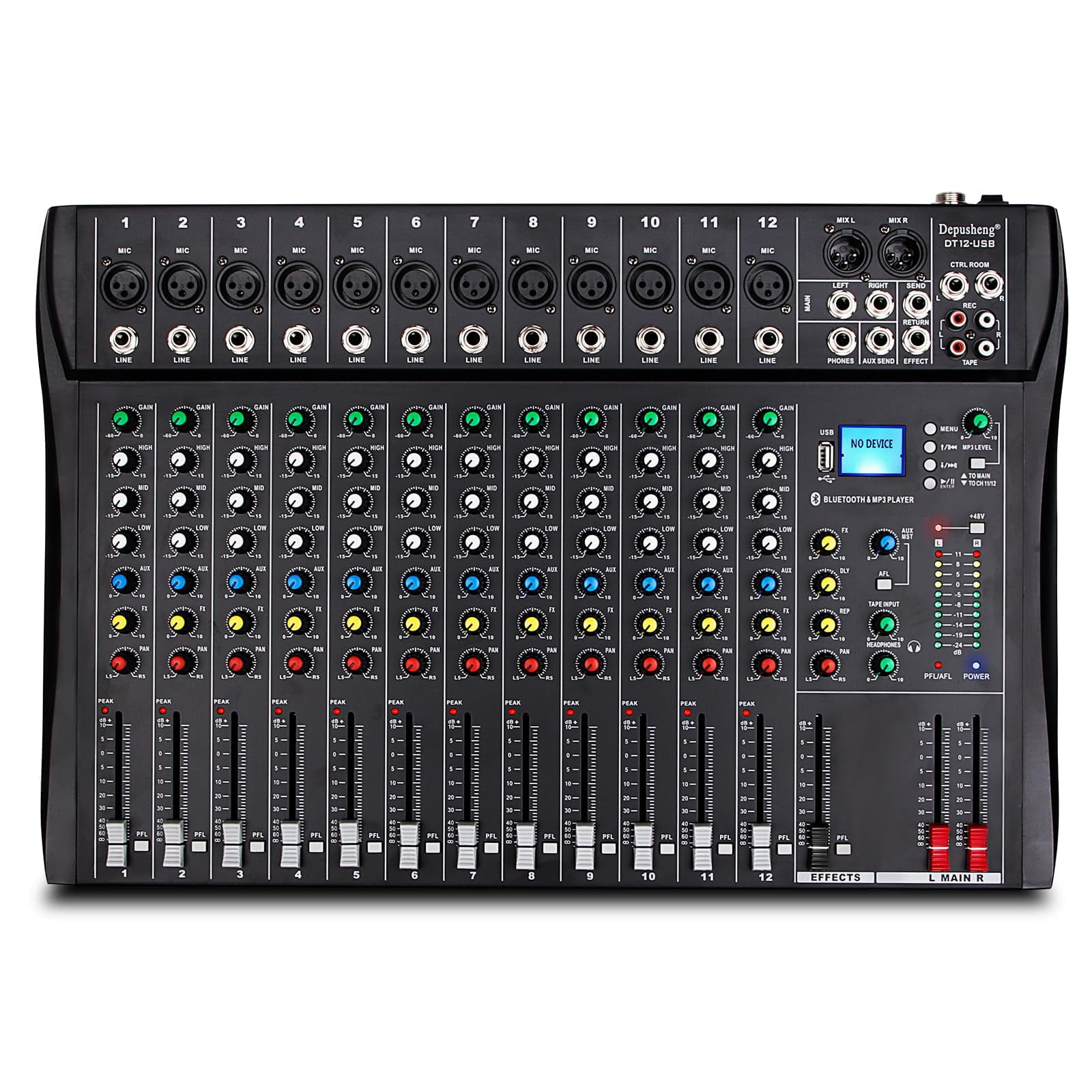 Depusheng DT12 Studio Audio Mixer 12-Channel DJ Sound Controller Interface w/USB Drive for ...