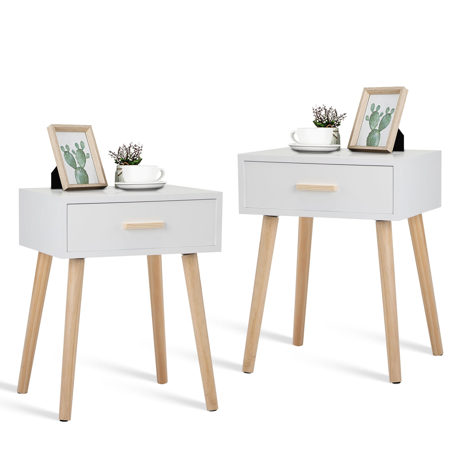2 Pieces Side Tables for Bedroom, White Nightstand High Foot with and ...