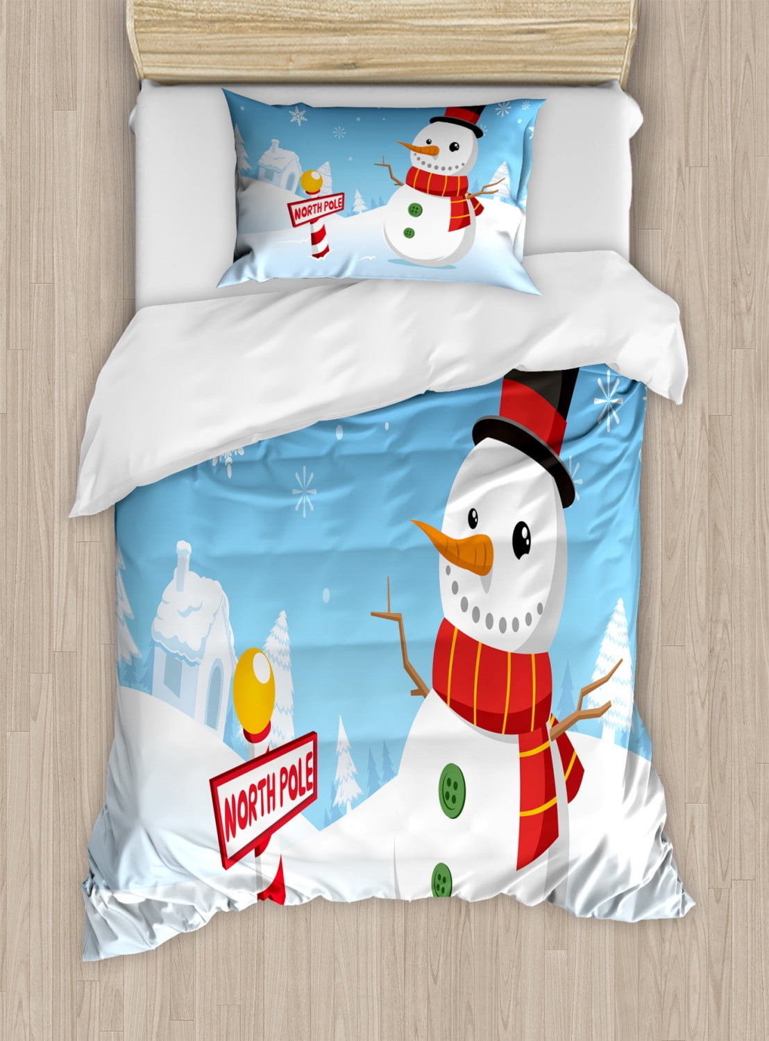Snowman Duvet Cover Set Twin Size, Fun and Colorful Pattern of a ...