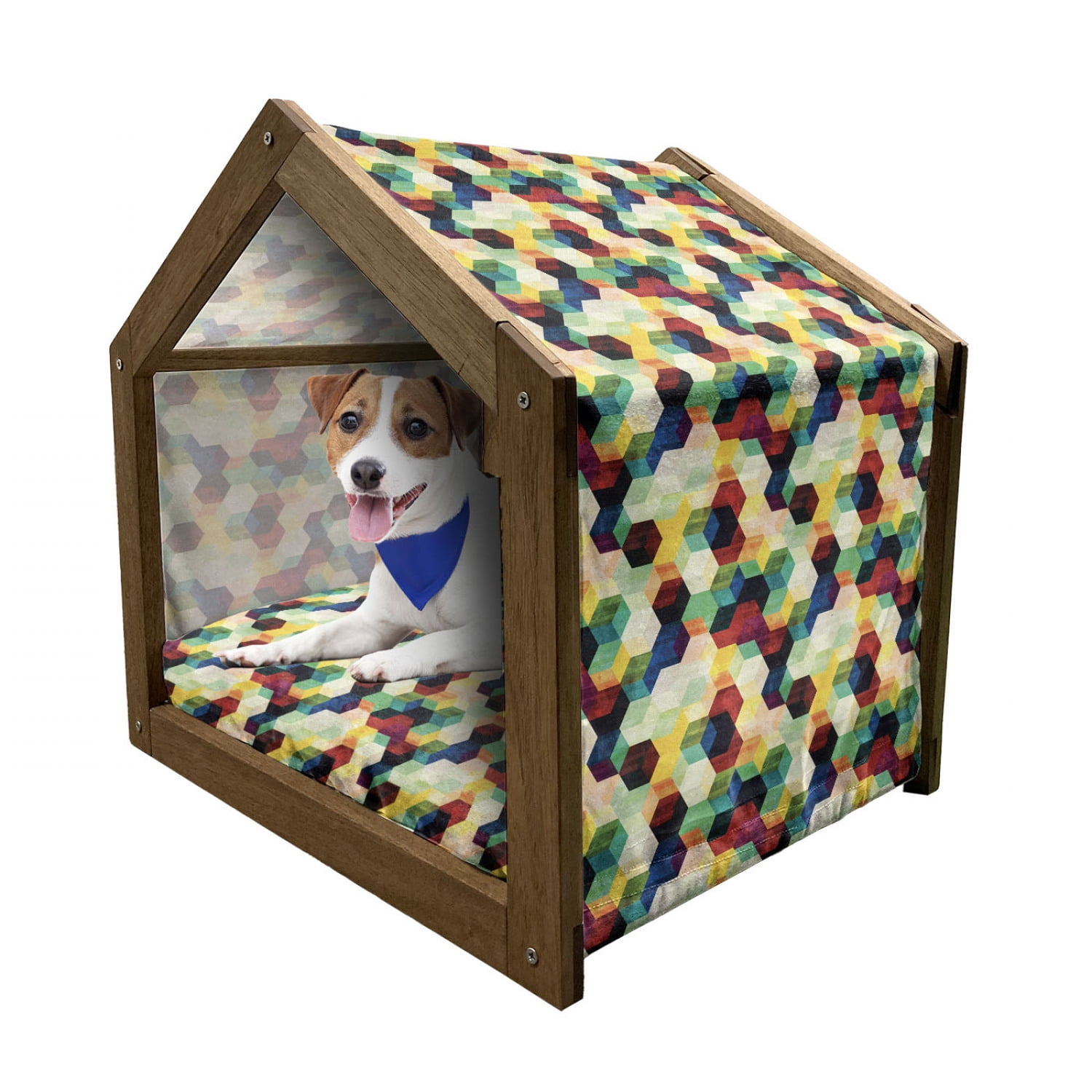 Vintage Pet House, Rhombus Pattern Grunge Effect Hexagonal Pattern ...