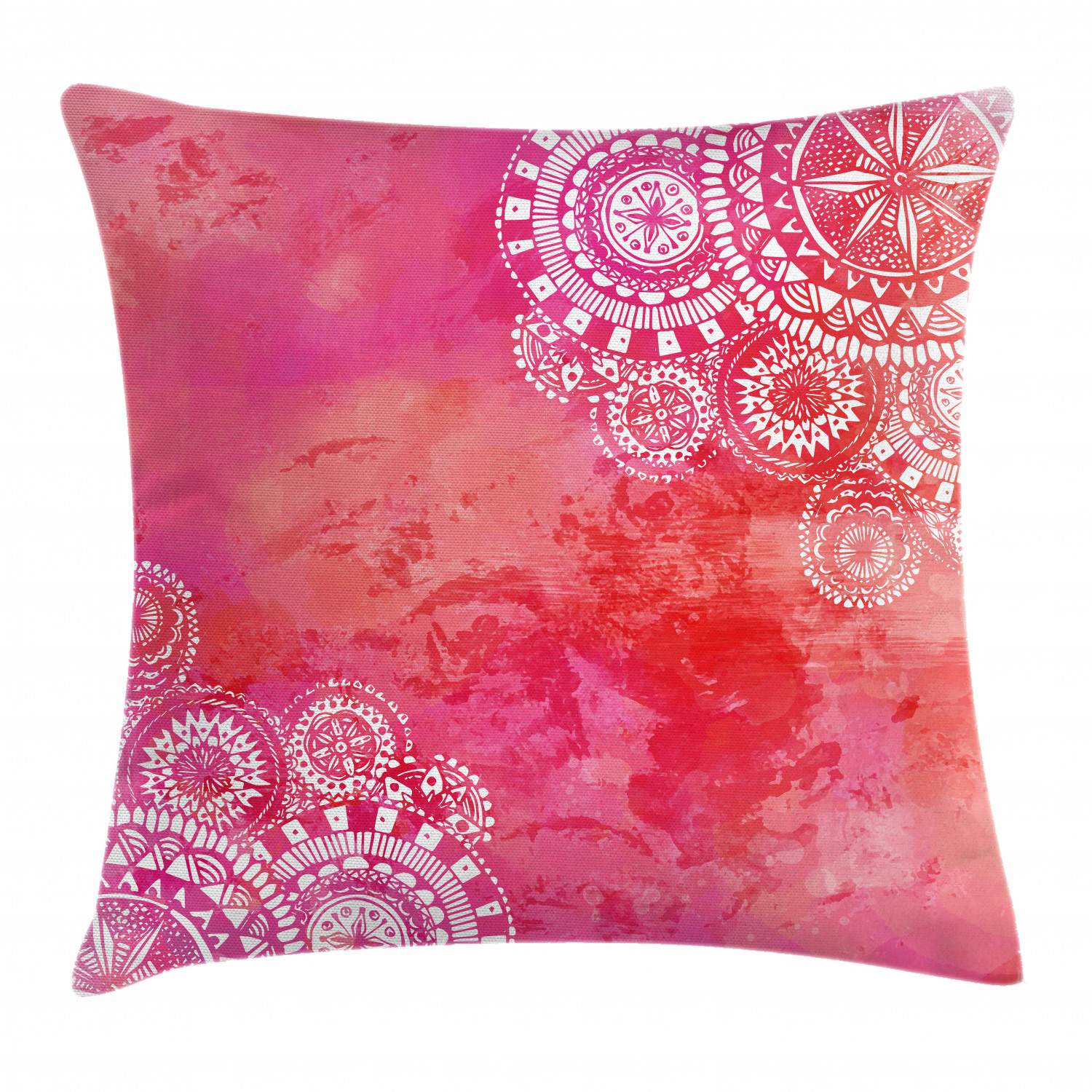 Mandala Throw Pillow Cushion Cover, Pink Watercolor Paint Background ...