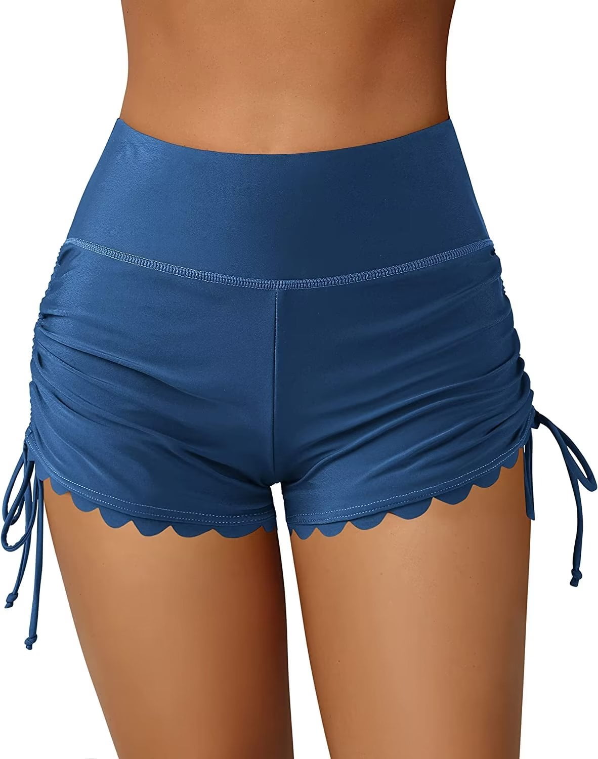 Charmo Women Scalloped Swim Shorts Drawstring Board Shorts Swimsuit ...