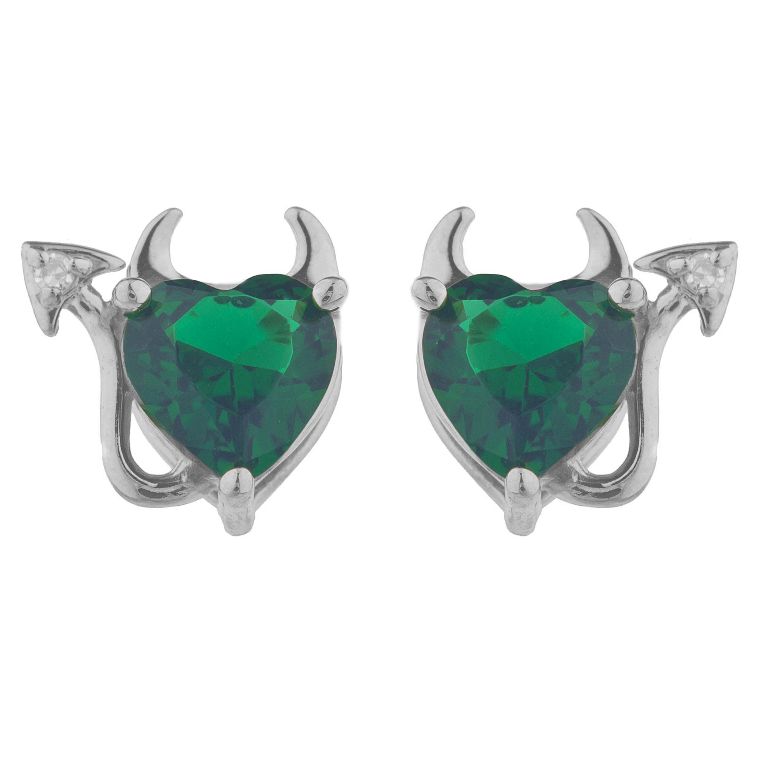2 Ct Emerald & Diamond Devil Heart Stud Earrings 14Kt White Gold ...
