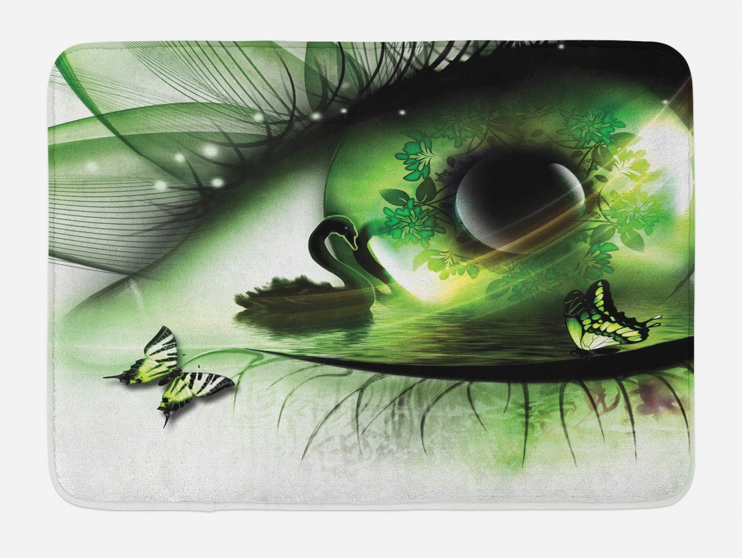 Abstract Bath Mat, Abstract Natural Artwork with a Swan Floating in Eye ...