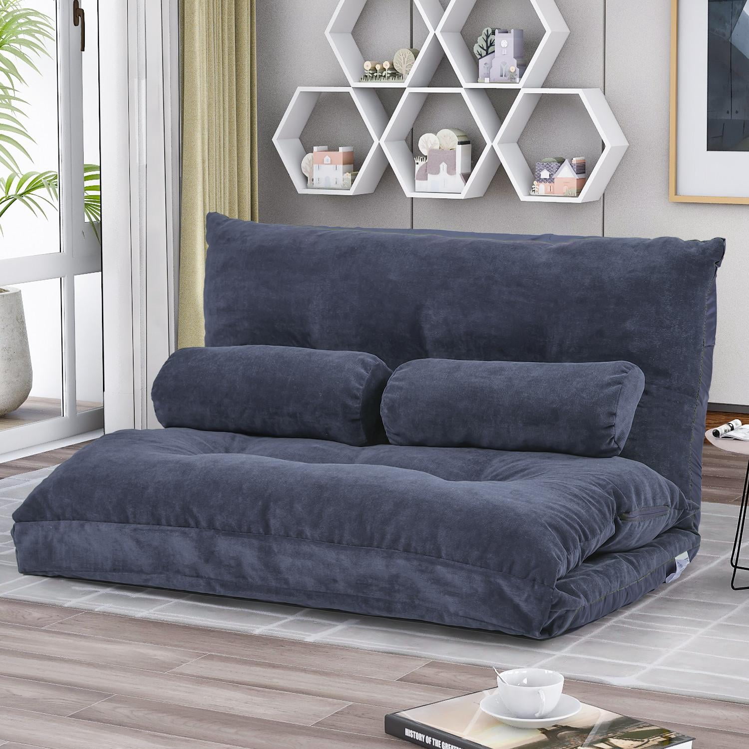 Futon Sofa Bed with Two Pillows, 5-Position Adjustable Recliner ofa ...