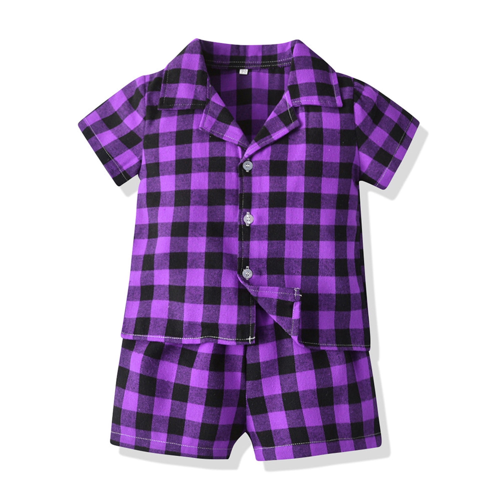 Click here for Wenxiaoo Girls Boys Plaid Pajamas Sets Cotton Shor... prices