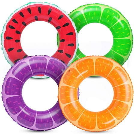 Inflatable Pool Floats Fruit Swim Tubes Rings, 4 Pack 32.5” Swim Rings ...