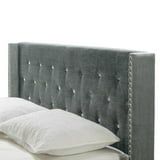 Glamour Home Asali Queen Bed with Button Tufting and Nail Headed Wings in Gray - Walmart.com