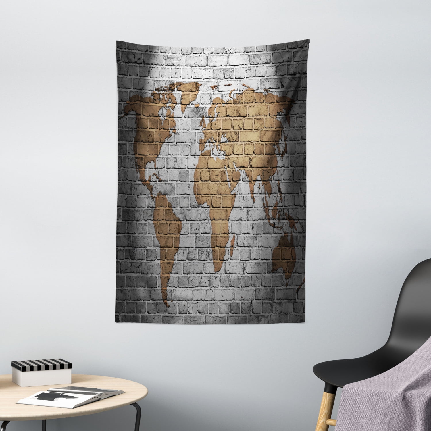 Wanderlust Tapestry, World Map on Old Brick Wall Countries Continents ...