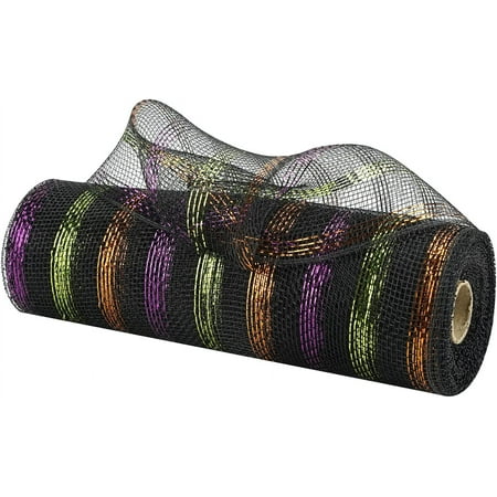 Black Mesh with Orange Lime and Purple Metallic Mesh Halloween Deco ...