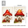 A drawing of a mushroom house surrounded by strawberriestowels4 Piece ...