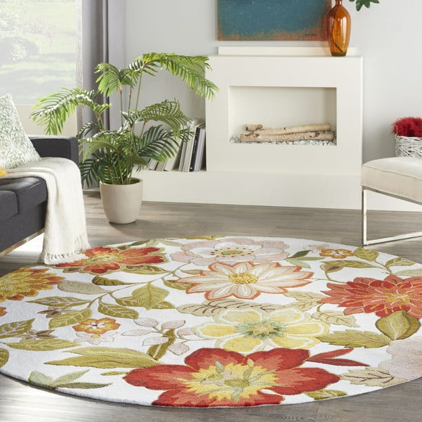 Nourison Fantasy Modern Floral Ivory 7'6" x ROUND Area Rug, (8' Round ...