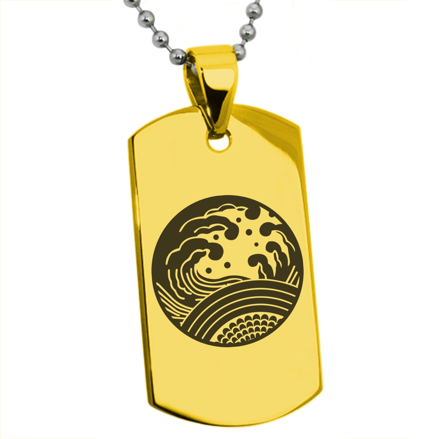 Stainless Steel Ocean Kamon Crest Engraved Dog Tag Pendant Necklace ...